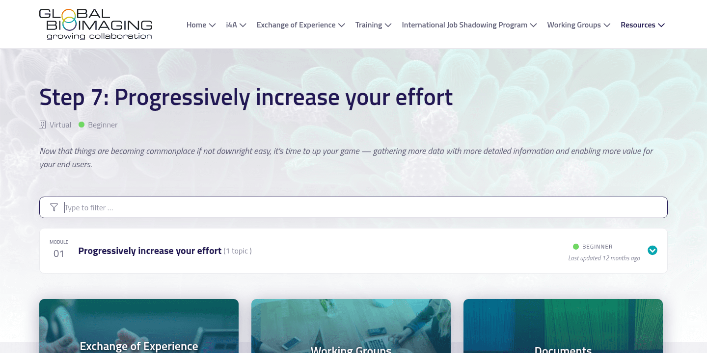 Step 7: Progressively increase your effort | Global BioImaging