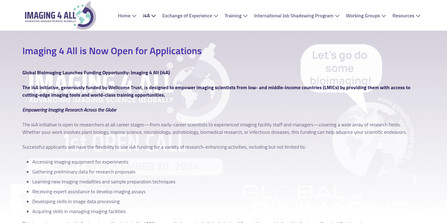 Imaging 4 All is Now Open for Applications | Global BioImaging