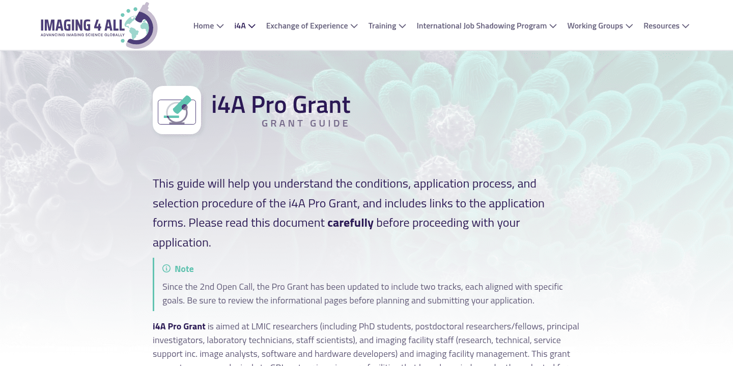 i4A Pro Grant _Grant Guide_ | Global BioImaging