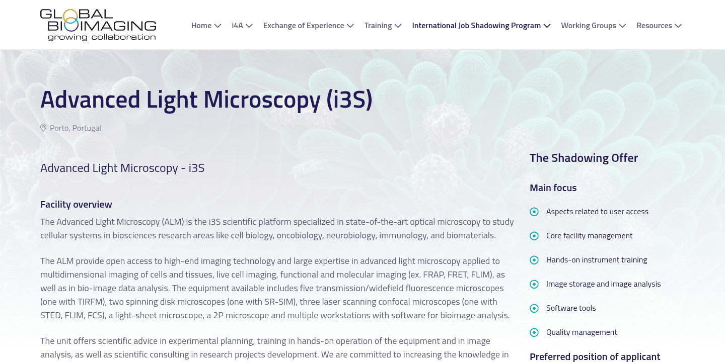 Advanced Light Microscopy (i3S) | Global BioImaging