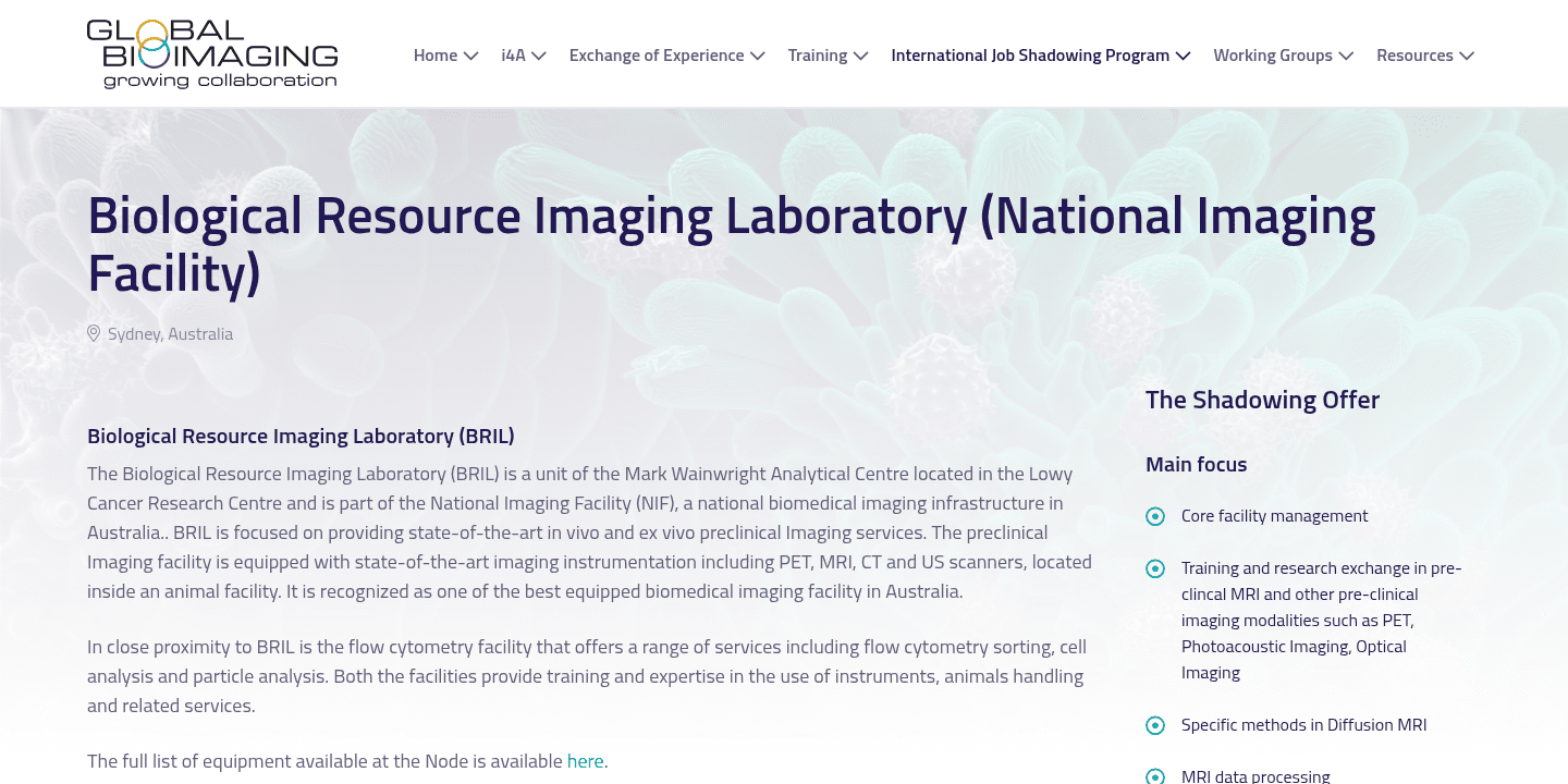 Biological Resource Imaging Laboratory (National Imaging Facility ...