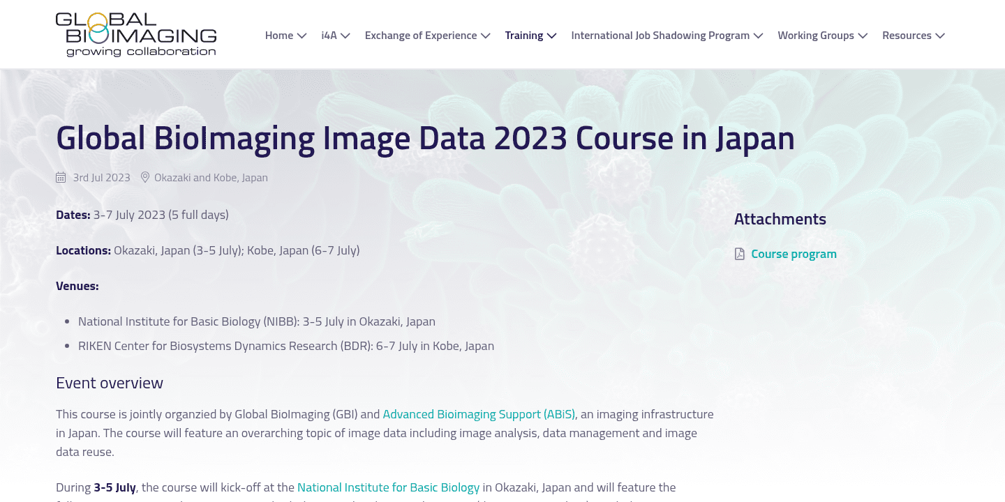 Global BioImaging Image Data 2023 Course in Japan | Global BioImaging