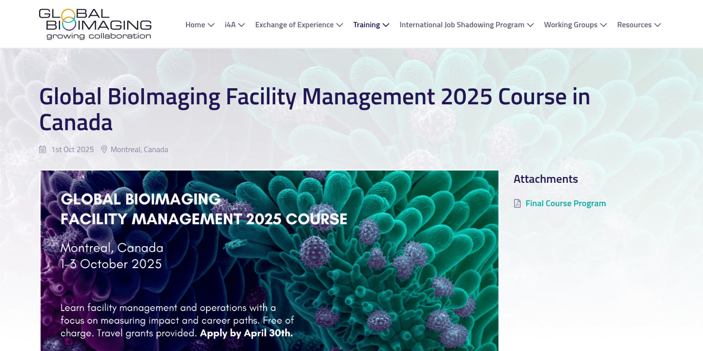 Global BioImaging Facility Management 2025 Course in Canada | Global ...