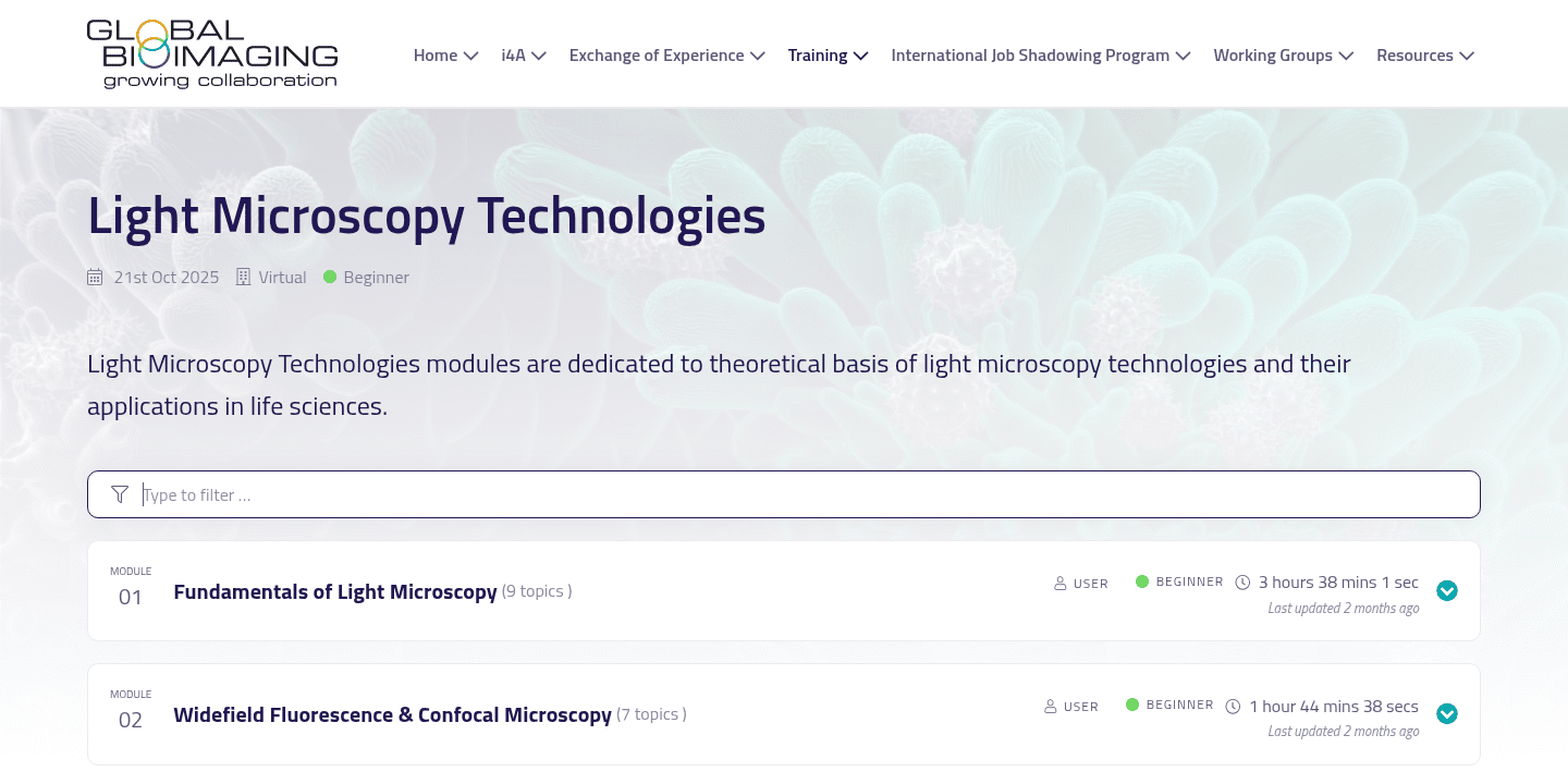 Light Microscopy Technologies | Global BioImaging