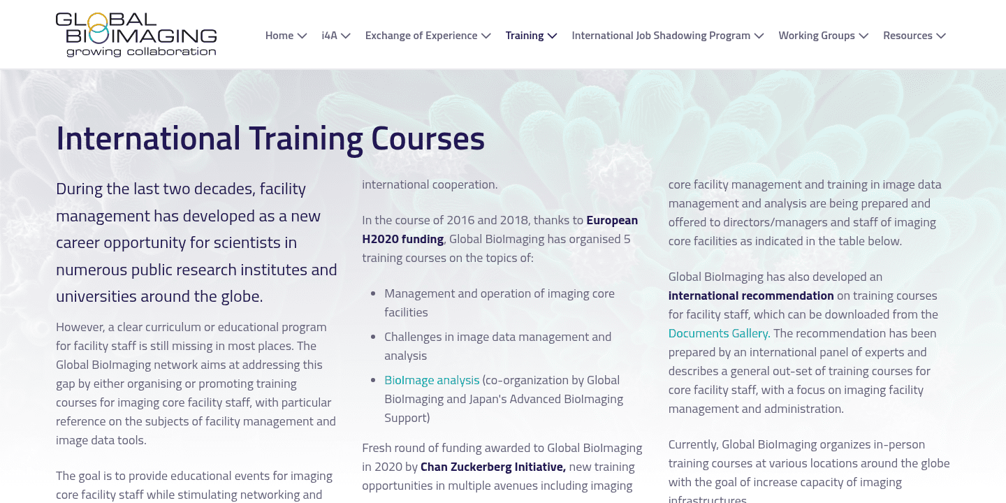 International Training Courses | Global BioImaging