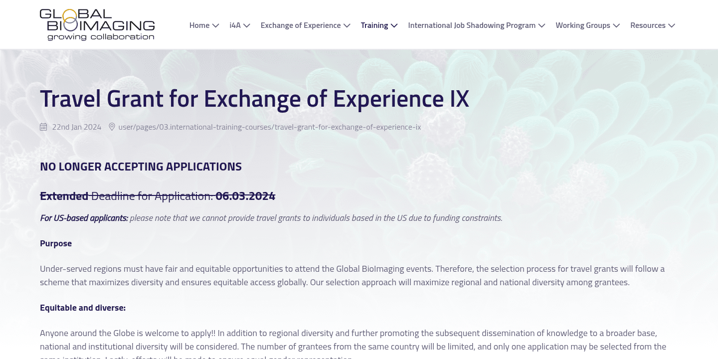 Travel Grant for Exchange of Experience IX | Global BioImaging