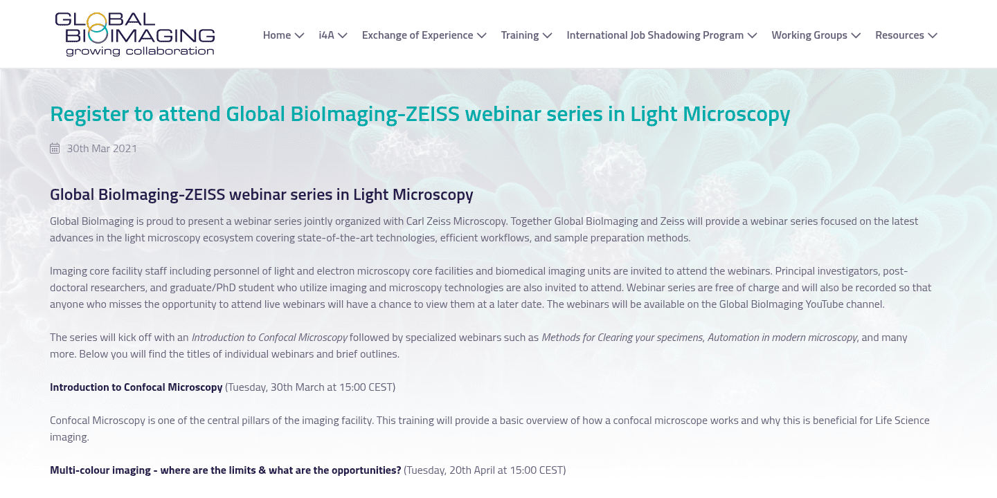 Register to attend Global BioImaging-ZEISS webinar series in Light ...