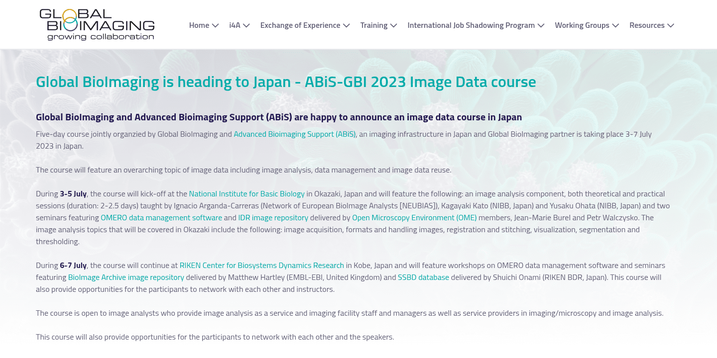 Global BioImaging is heading to Japan - ABiS-GBI 2023 Image Data course ...