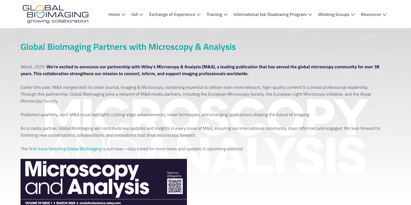Global BioImaging Partners with Microscopy & Analysis | Global BioImaging