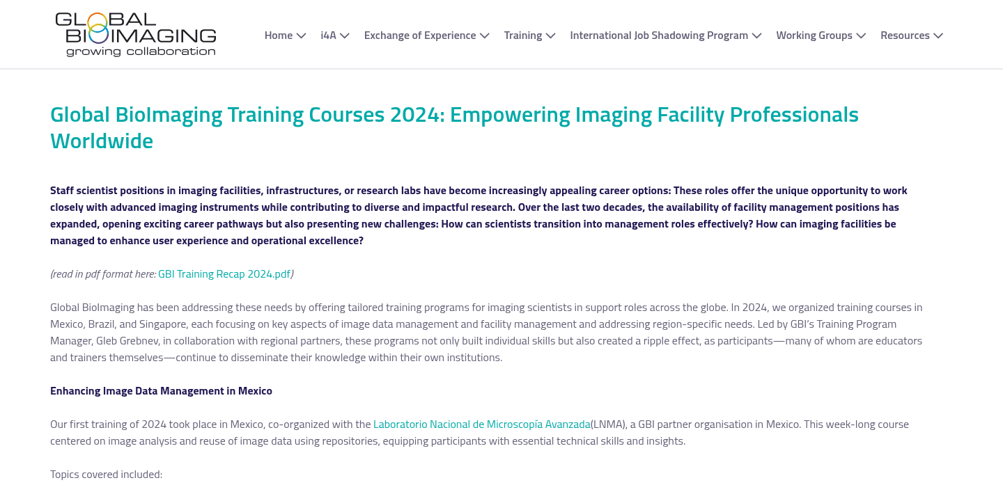 Global BioImaging Training Courses 2024: Empowering Imaging Facility ...