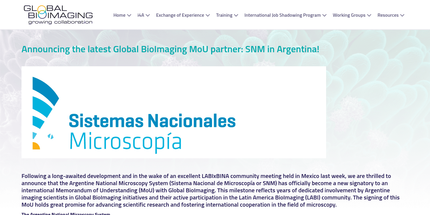 Announcing the latest Global BioImaging MoU partner: SNM in Argentina ...