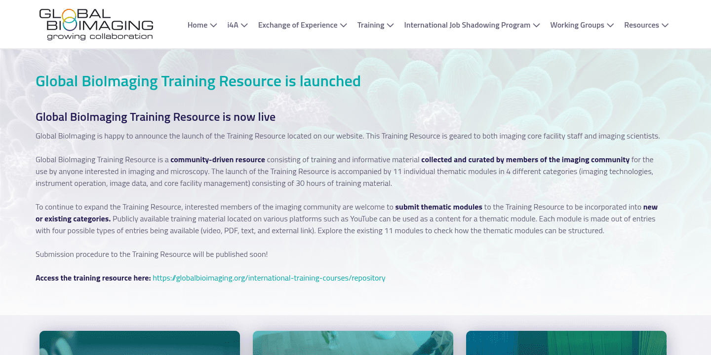 Global BioImaging Training Resource is launched | Global BioImaging